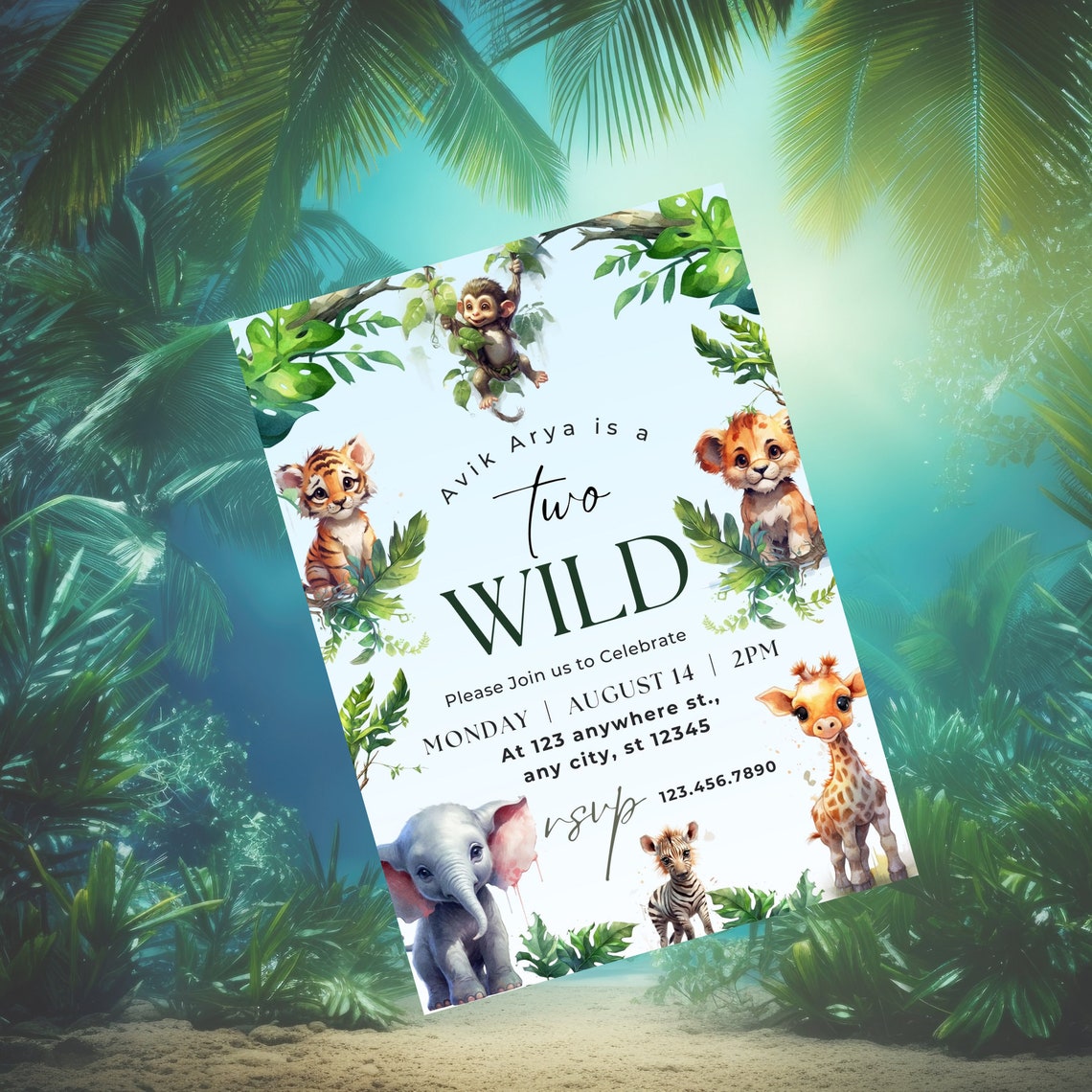 Safari Two Wild Birthday Invitation Jungle Animals Party Invitation ...