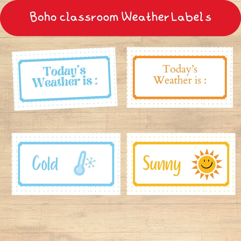Boho Rainbow Weather Label Cards | Polka Dots, Classroom Decor ...