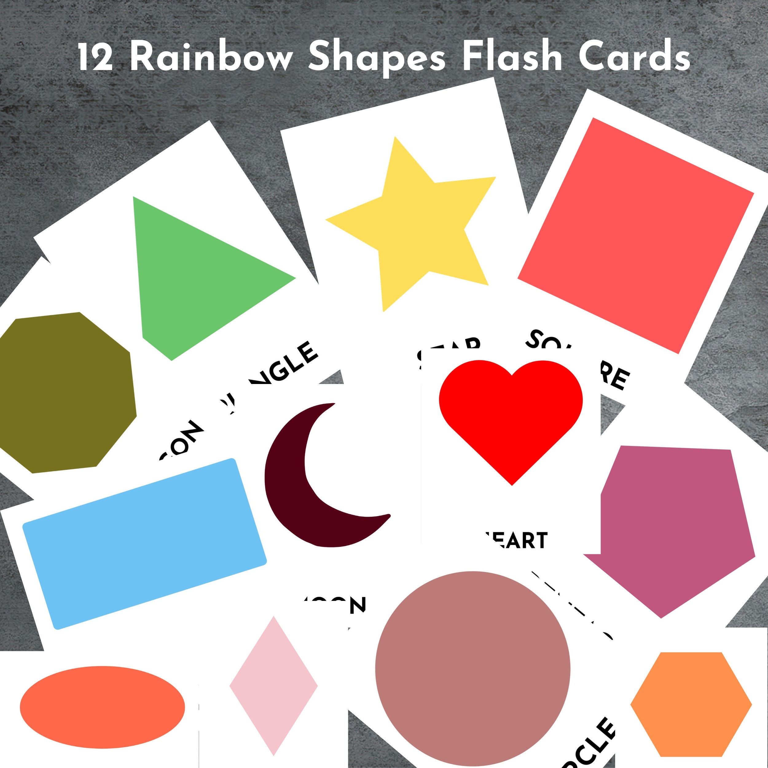 12 Rainbow SHAPE FLASHCARDS, Digital File, Montessori Materials ...