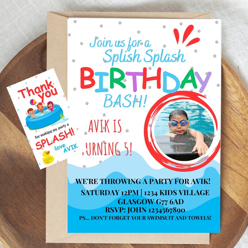 Editable Splish Splash Pool Party Invitation, Summer Birthday Party ...