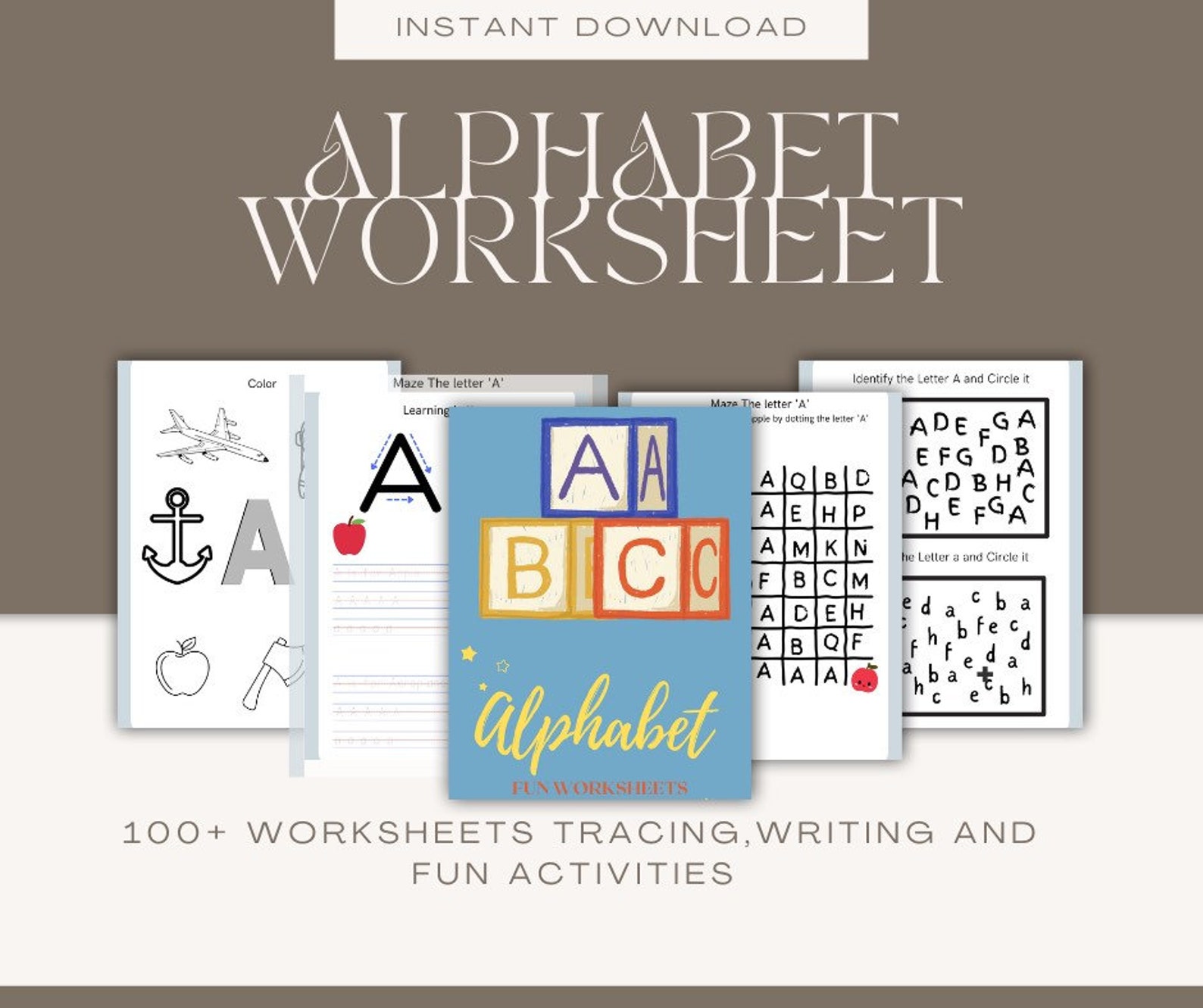 Alphabet Worksheets, Upper & Lowercase, Preschool, Kindergarten ...