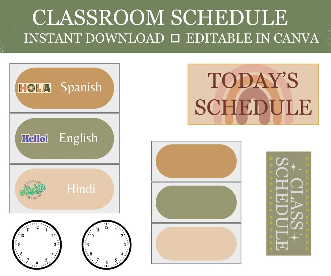 Classroom Schedule, Editable Modern Boho Canva Template, Classroom ...