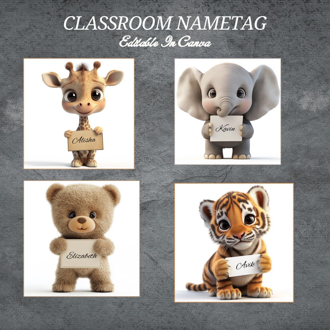 Safari Animals Classroom Name Tags: Editable Printable Labels (canva ...
