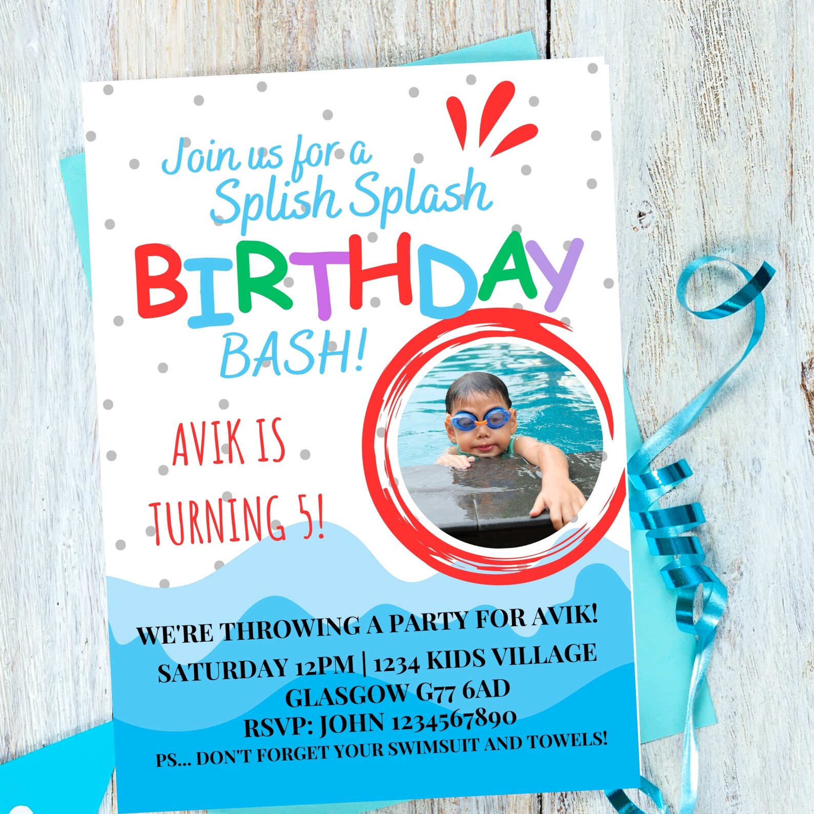 Editable Splish Splash Pool Party Invitation Summer Birthday - Etsy