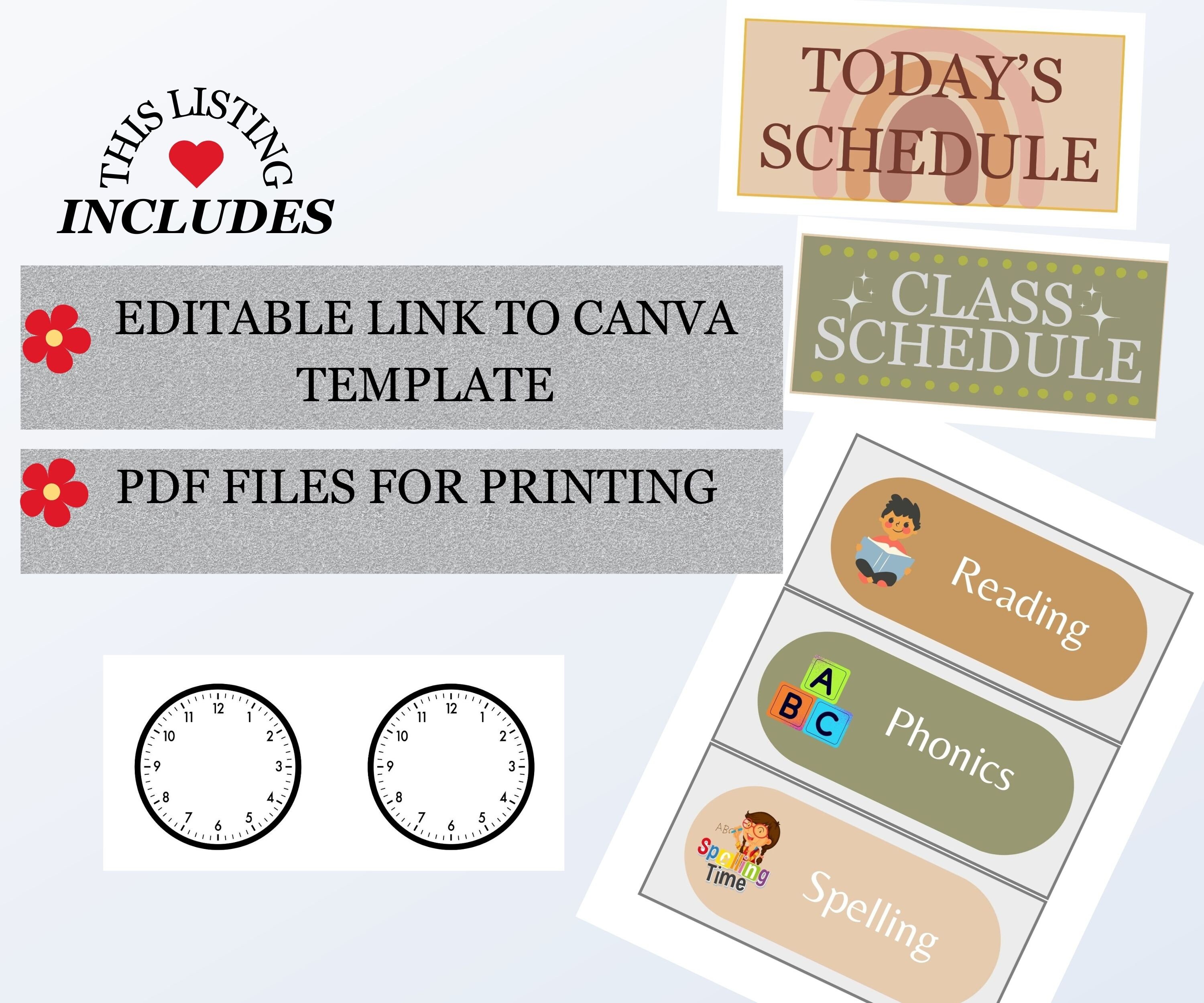 Classroom Schedule, Editable Modern Boho Canva Template, Classroom ...