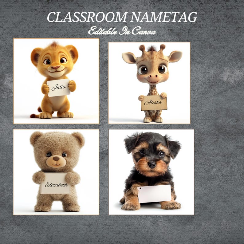 Animals Classroom Name Tags Template Editable Printable Elementary ...