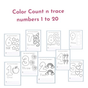 1 - 20 Number Color,count and Tracing Worksheets,preschool Worksheet ...
