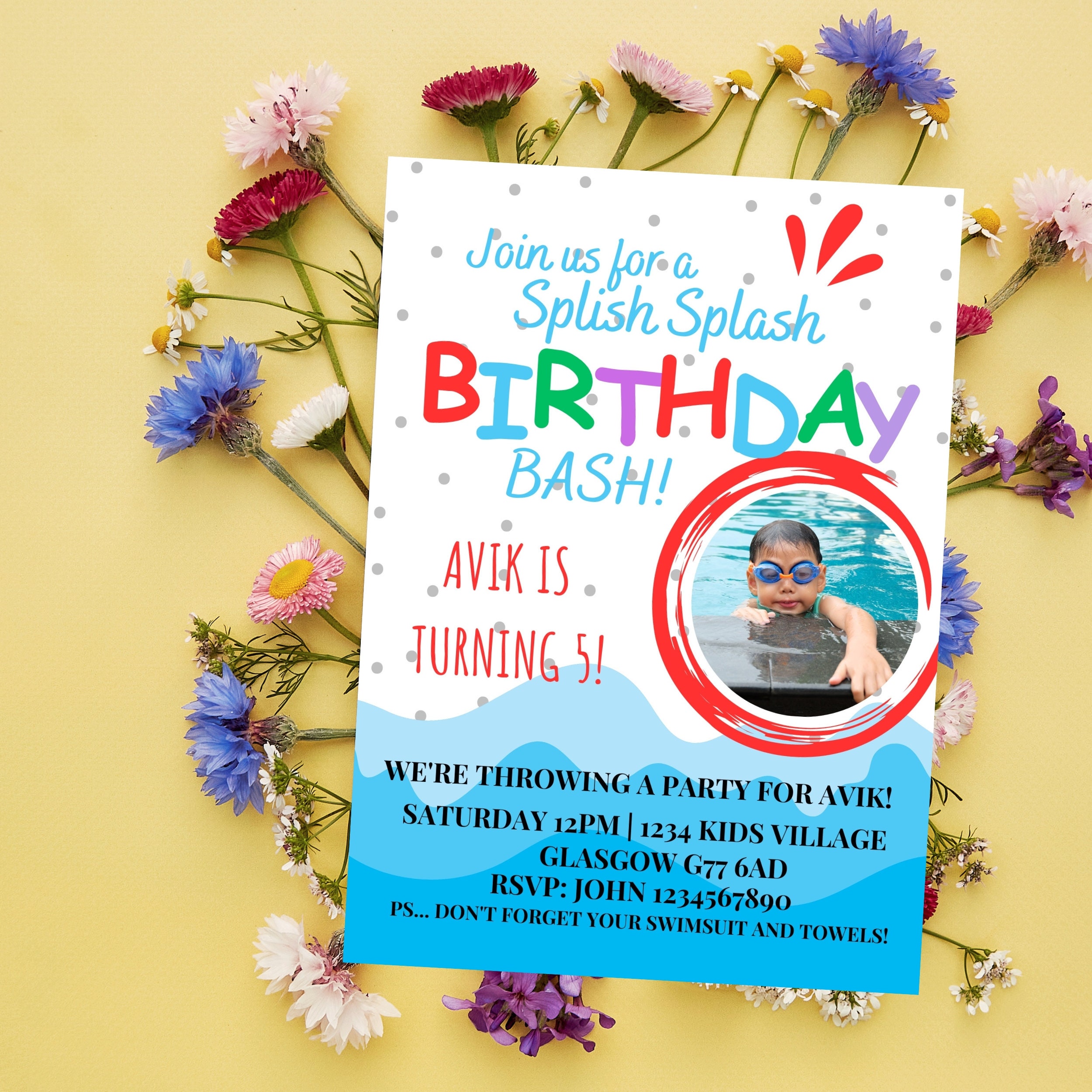 Splish Splash Pool Party Invitation: Editable Summer Birthday Card ...