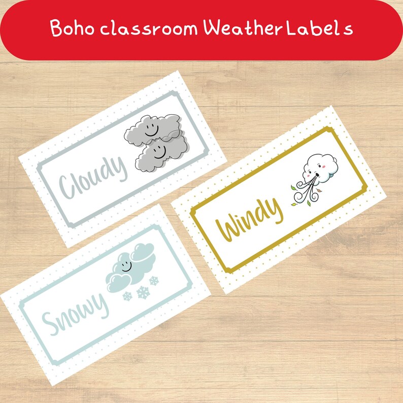 Boho Rainbow Weather Label Cards | Polka Dots, Classroom Decor ...