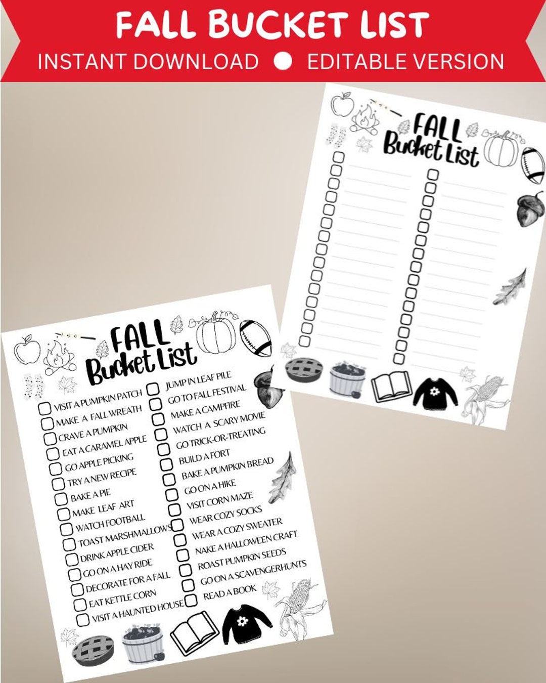 Fall Bucket List Printable, Autumn Bucket List Template, Editable Fall ...