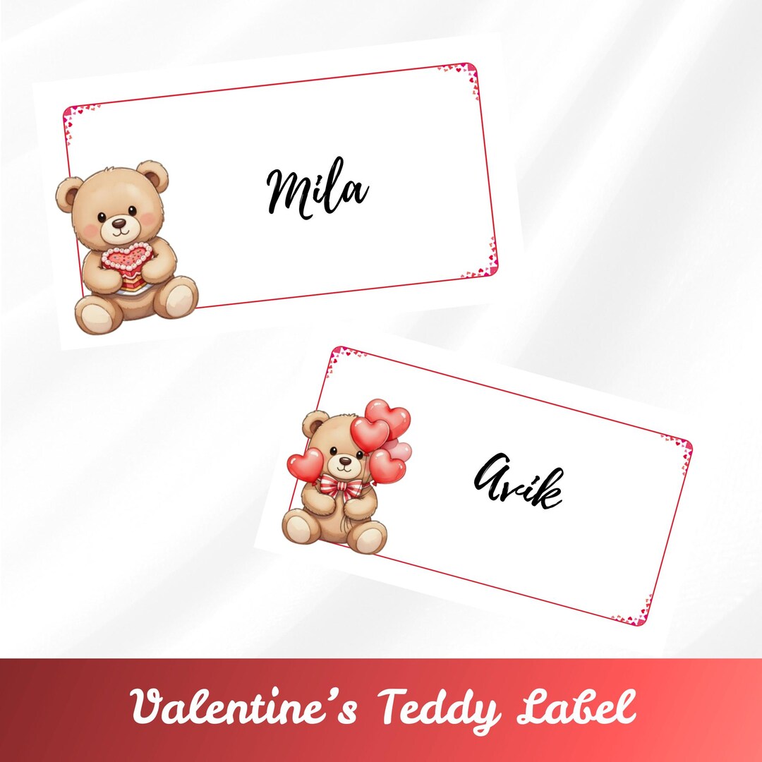 Editable Valentine's Day Gift Tags, Teddy Bear Valentine Labels for ...