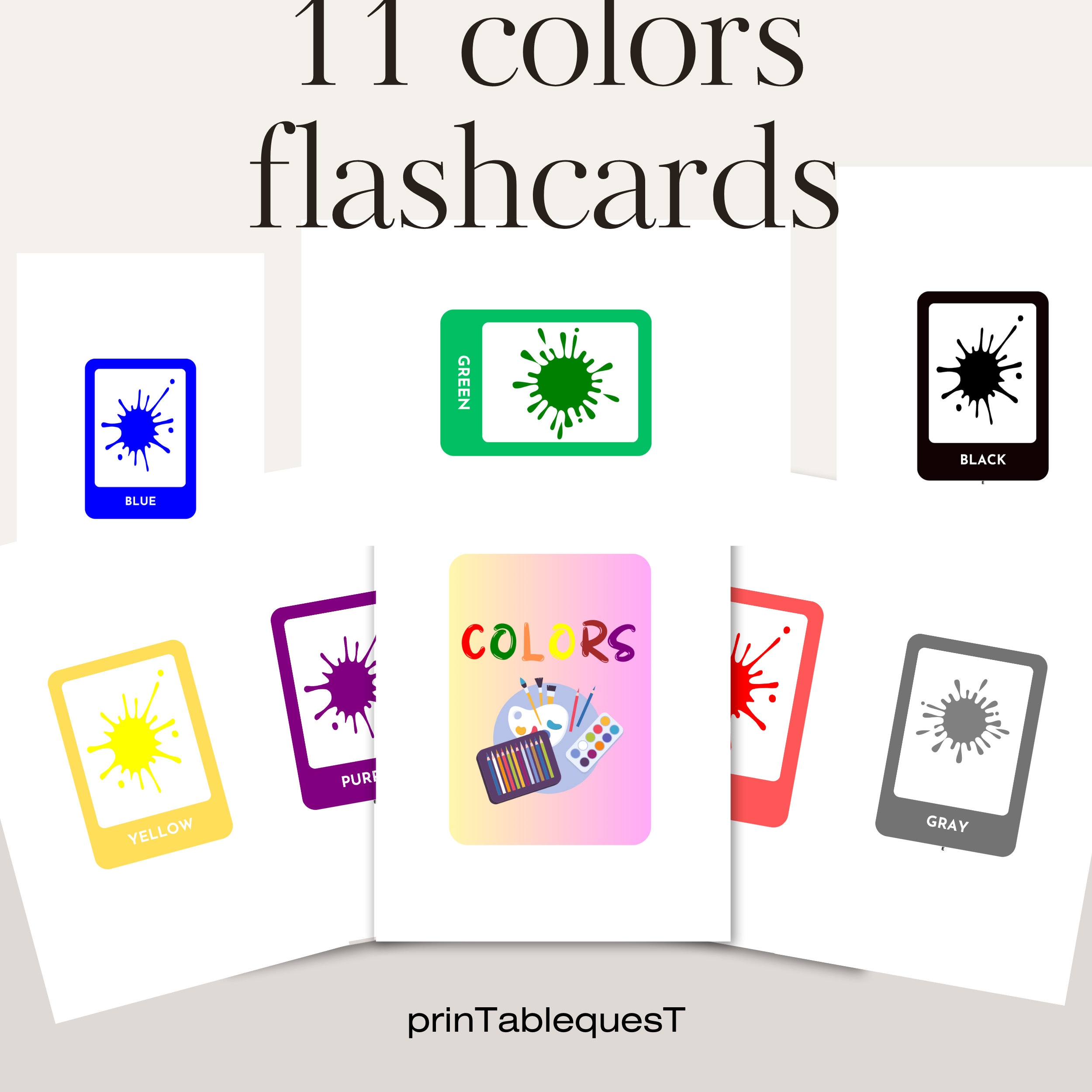 11 Color Cards, Color Flash Cardsmontessori Color Flashcards, Pre ...