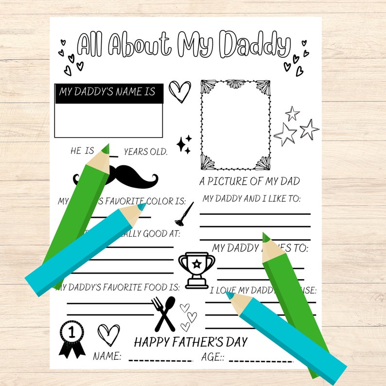 Printable Gift for Daddy, Father's Day Printable, All About My Daddy ...