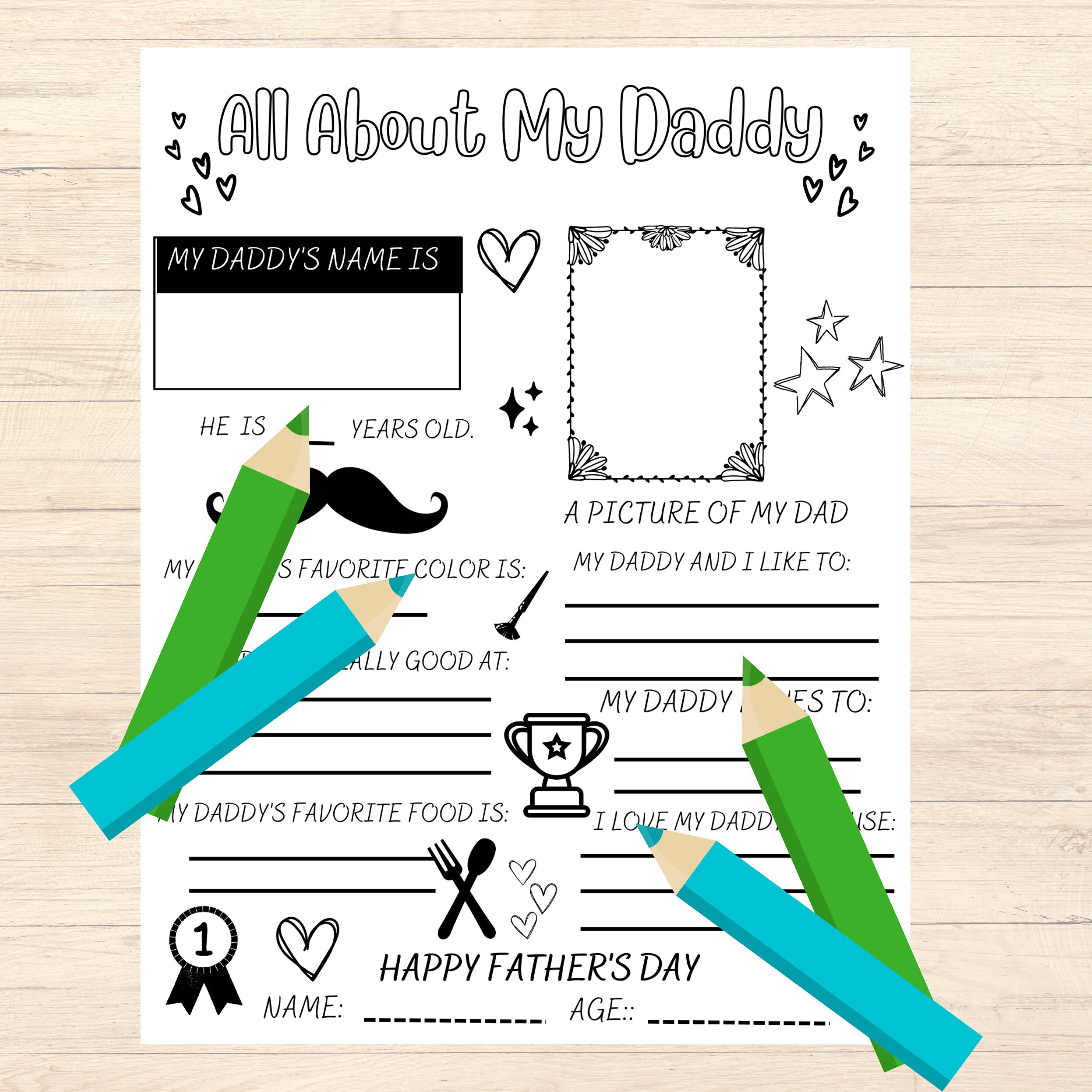 Printable Gift for Daddy, Father's Day Printable, All About My Daddy ...