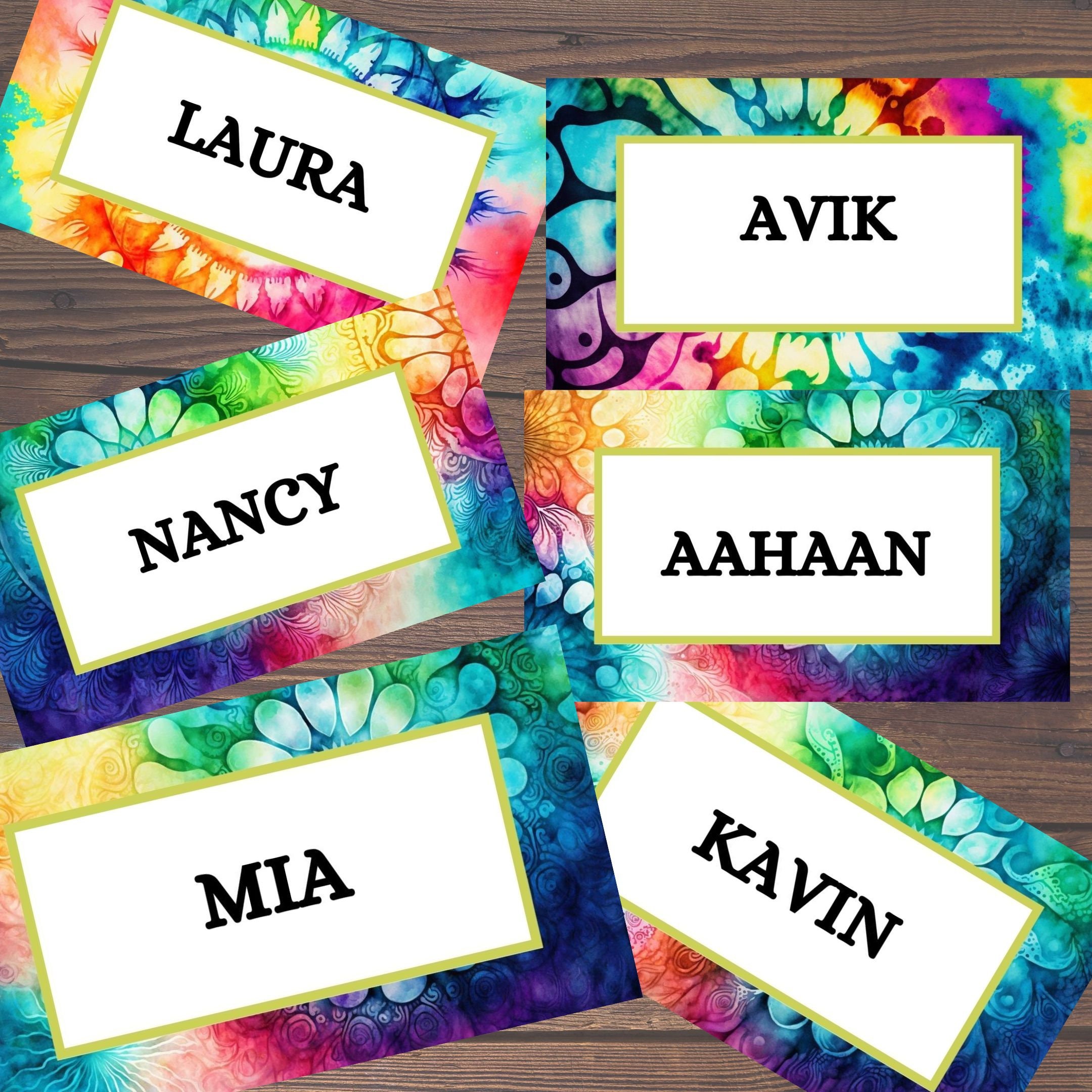 Classroom Name Tags Template TIEDYE Editable | Printable | Elementary ...