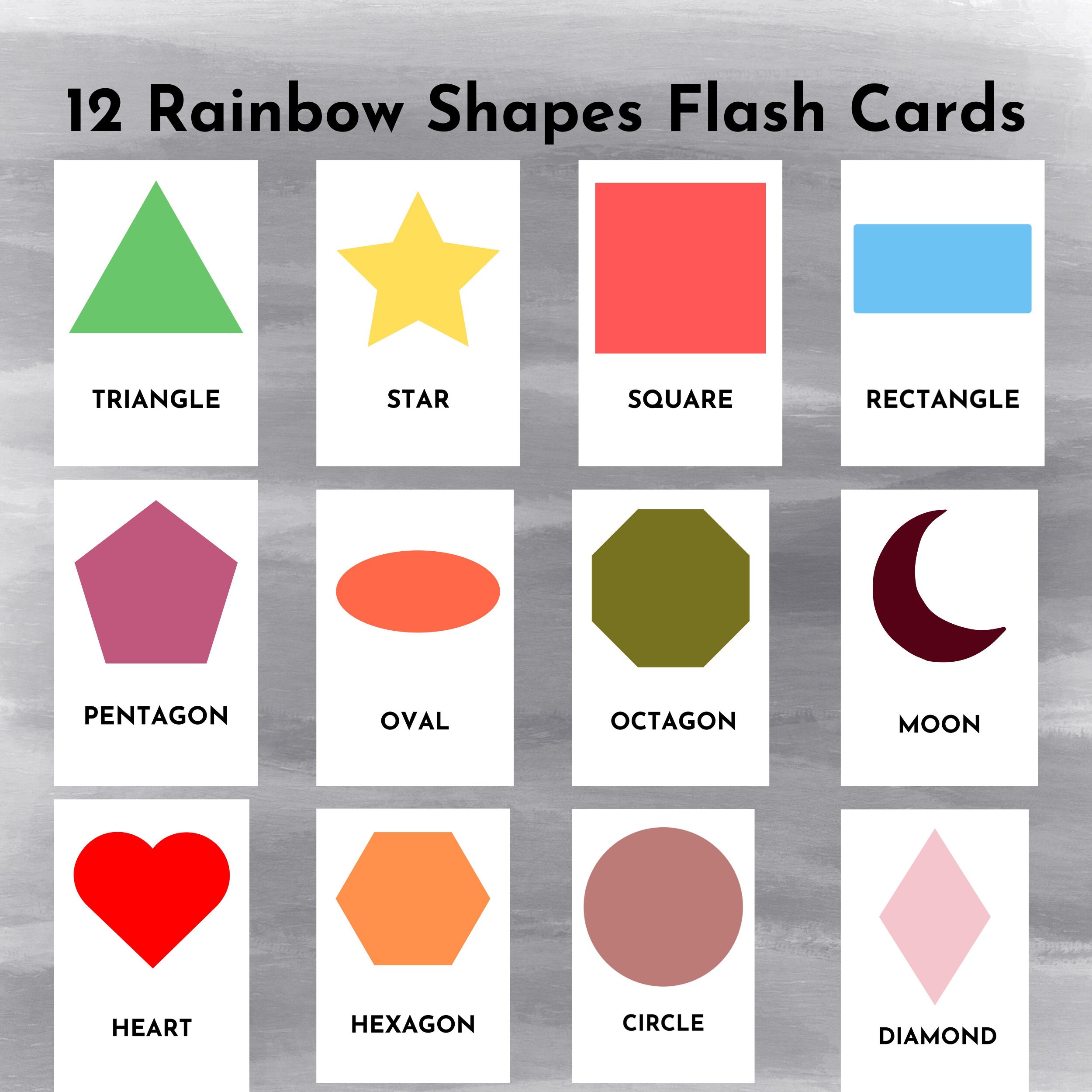 12 Rainbow SHAPE FLASHCARDS, Digital File, Montessori Materials ...