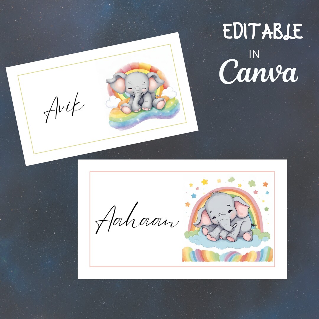 Watercolor Rainbow Elephant Name Tag: Editable Classroom Label (digital ...