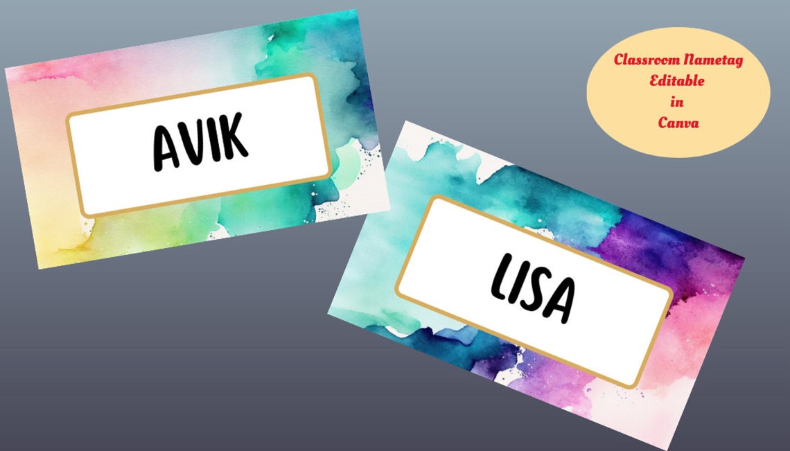 Classroom Name Tags Template Watercolor Editable Printable Elementary ...
