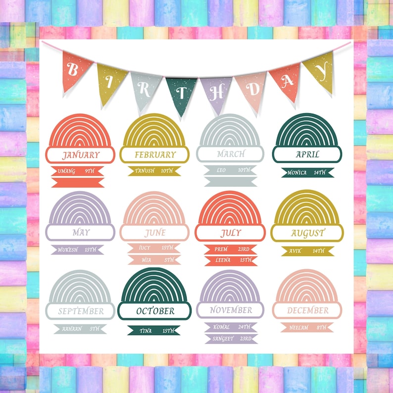 Classroom Birthday Printable Display, Canva TEMPLATE, Boho Modern ...