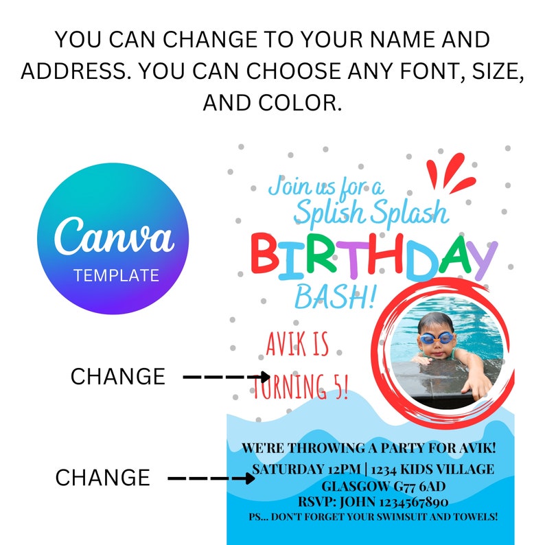 Editable Splish Splash Pool Party Invitation Summer Birthday - Etsy