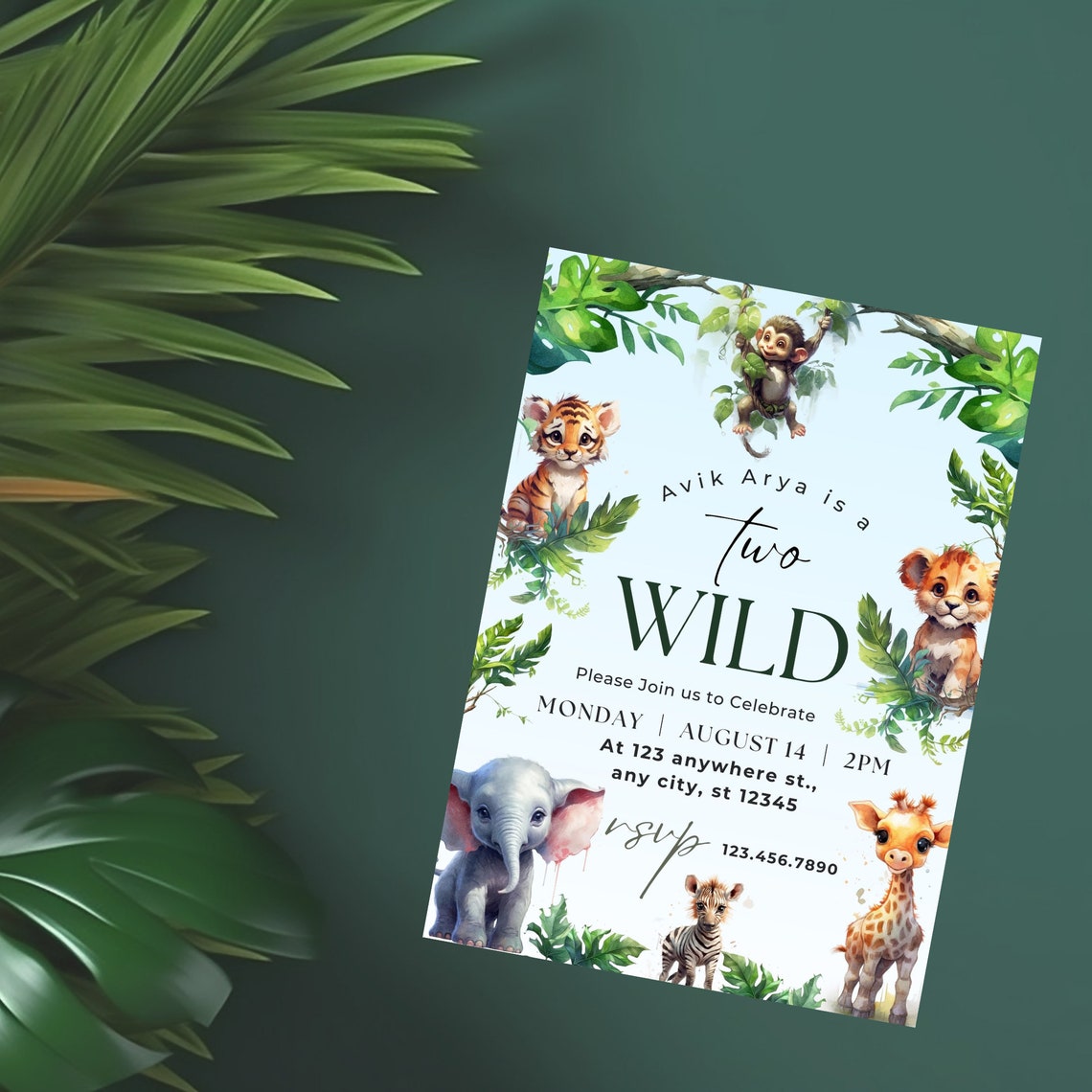 Safari Two Wild Birthday Invitation Jungle Animals Party Invitation ...
