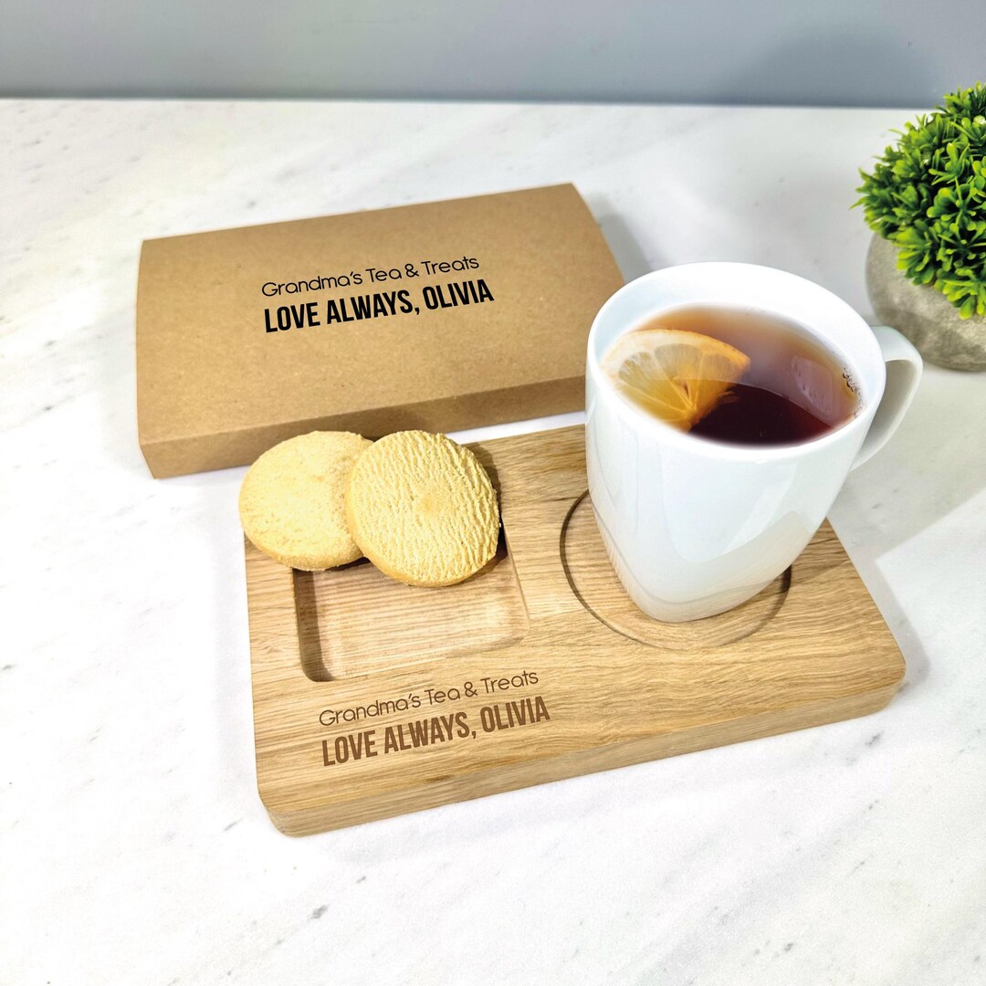 Personalised Oak Tea & Biscuits Board | Custom Engraved Gift for ...