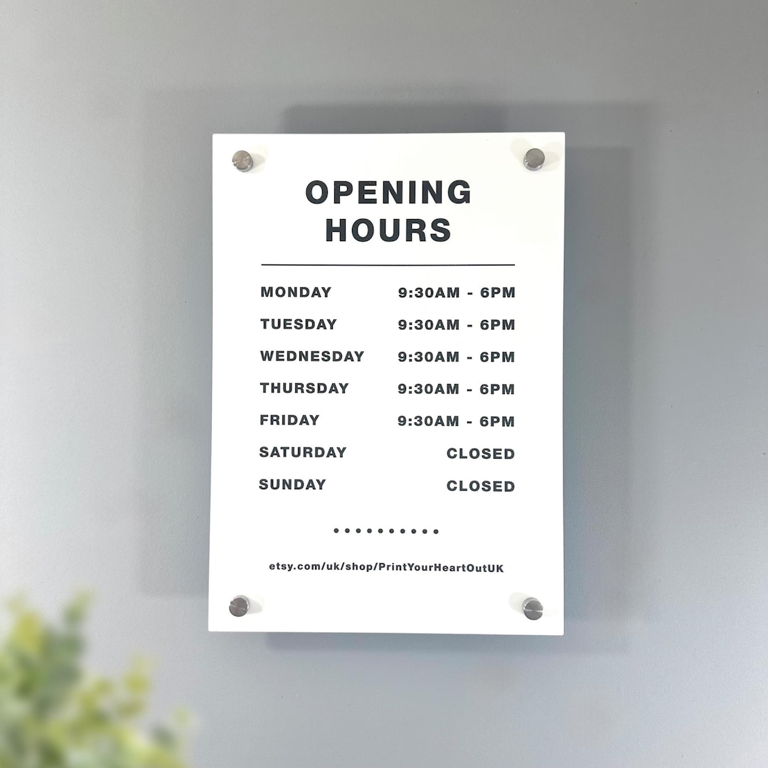 Opening Hours Sign Personalised | Opening Times Sign | Outdoor Shop ...