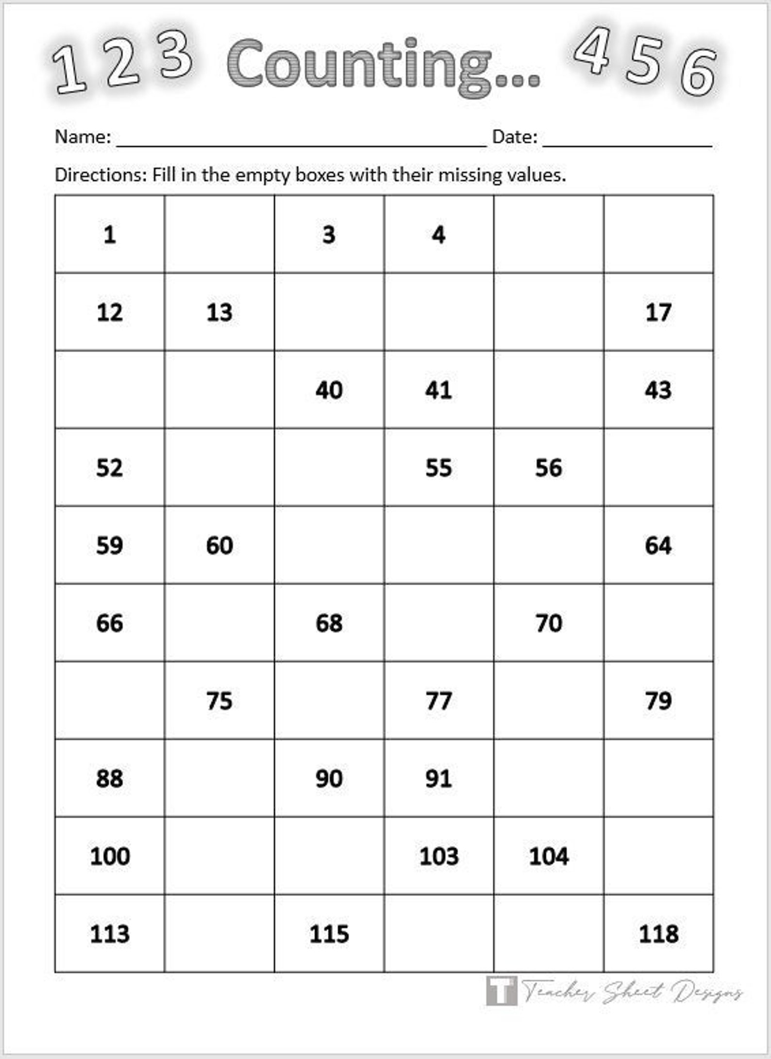 1st Grade Counting Worksheet - Etsy