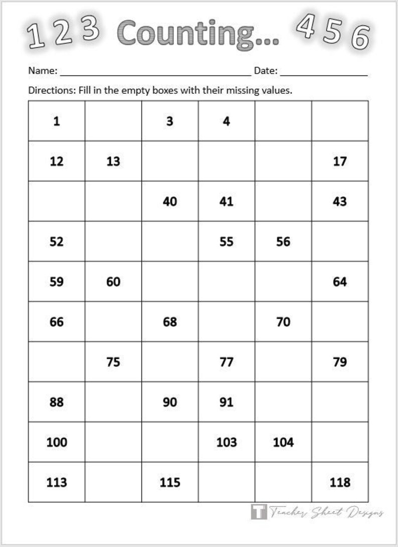 1st Grade Counting Worksheet - Etsy