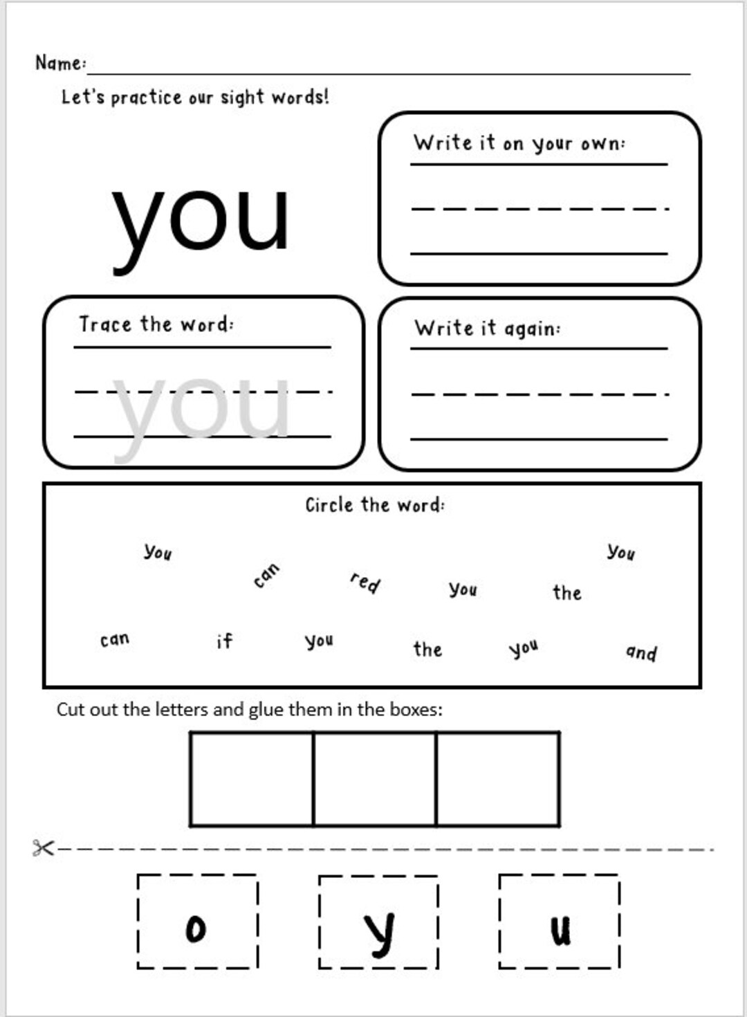 Kindergarten Sight Word Worksheets - Etsy