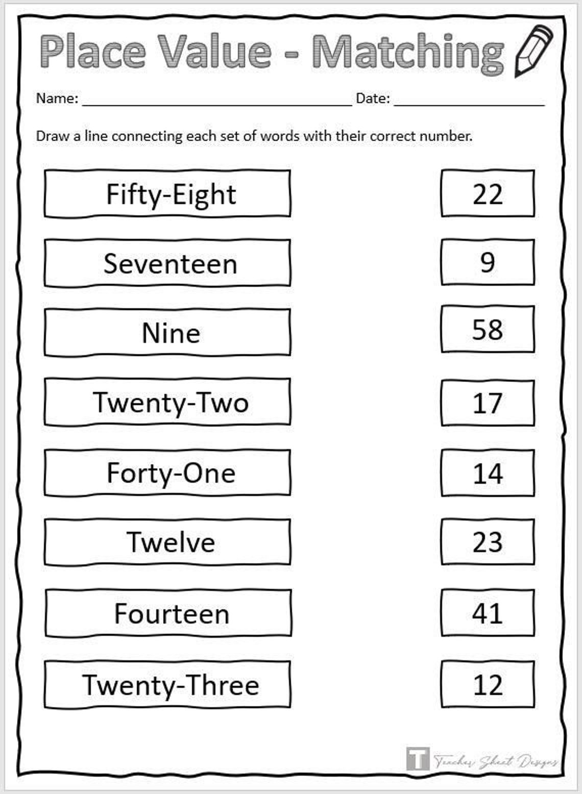 Place Value Matching Worksheet - Etsy UK
