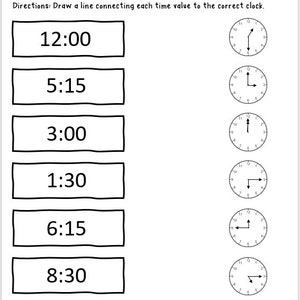 Telling Time Matching Worksheet - Etsy