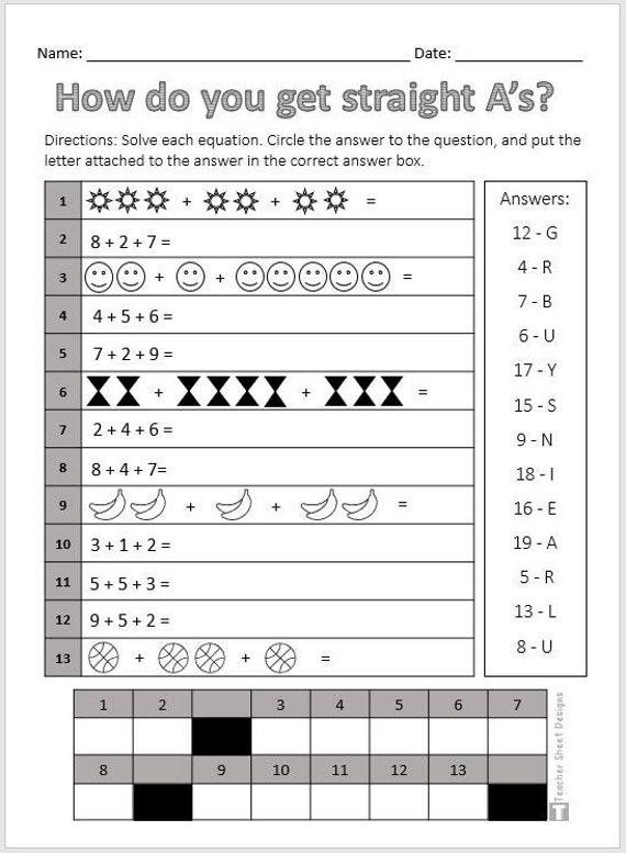 Addition Logic Puzzle for 1st and 2nd Graders | Etsy