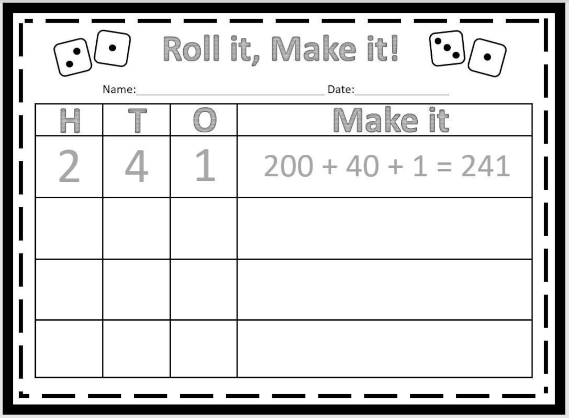 Place Value Activity - Roll It, Make It - Etsy