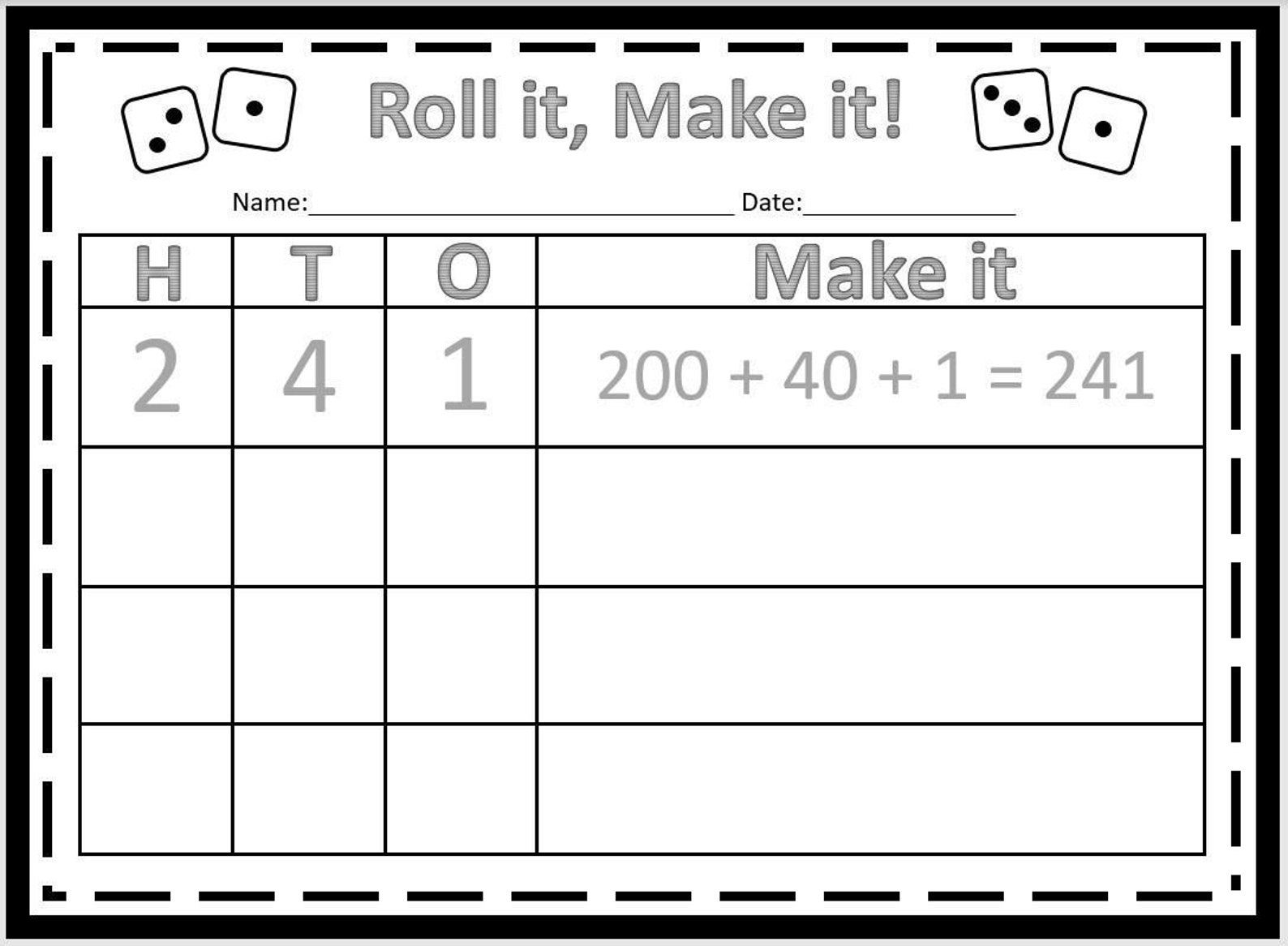 Place Value Activity - Roll It, Make It - Etsy