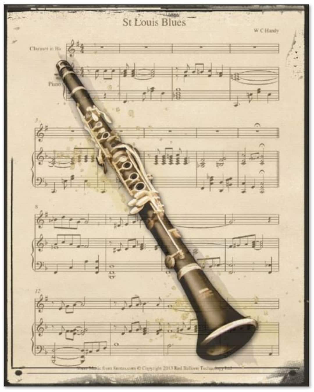 Clarinet Watercolor Printed on Sheet Music Page - Etsy