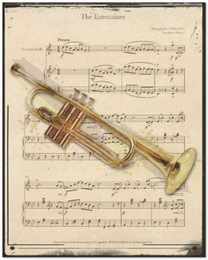 Trumpet Watercolor Printed on Sheet Music Page Instrumental Art Print ...
