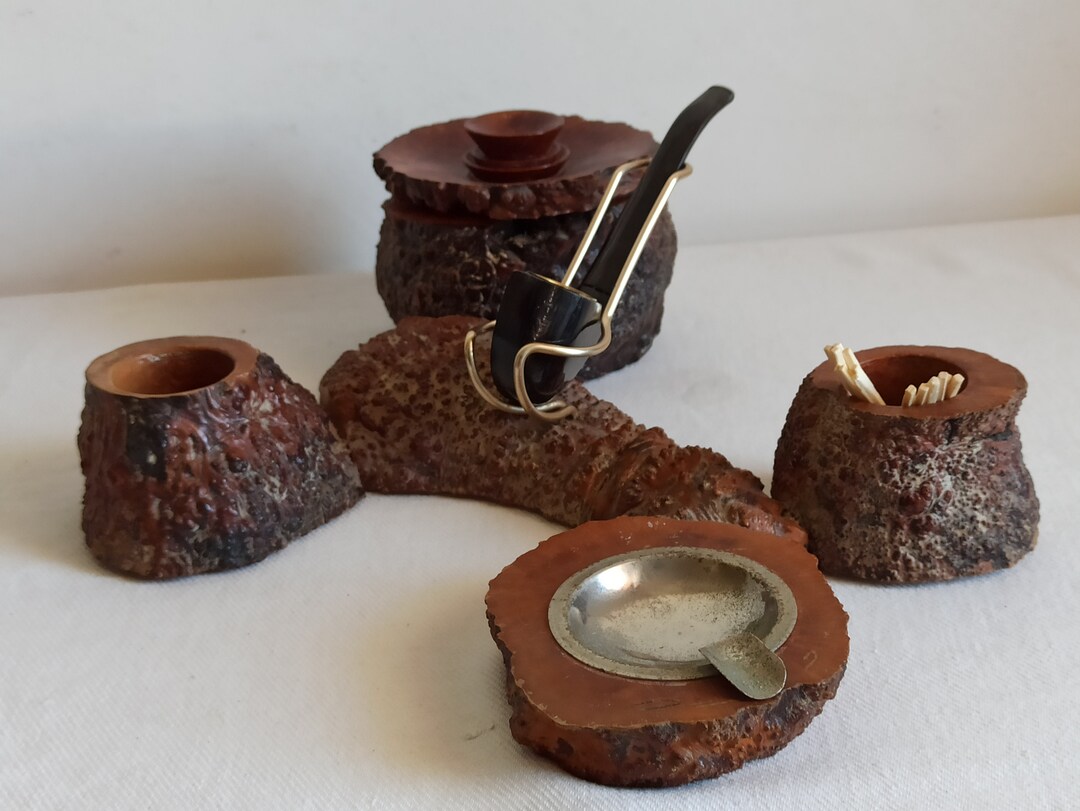 Vintage Pipe Smoker Desk Set, Pipe Rack, Ashtray, Room for Tobacco and ...