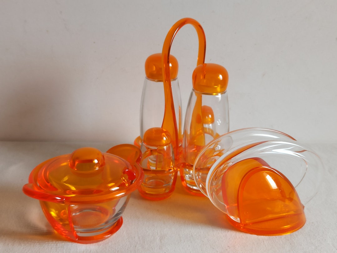 Guzzini, Italian Designer Condiment Set, Salt, Pepper, Oil and Vinegar ...