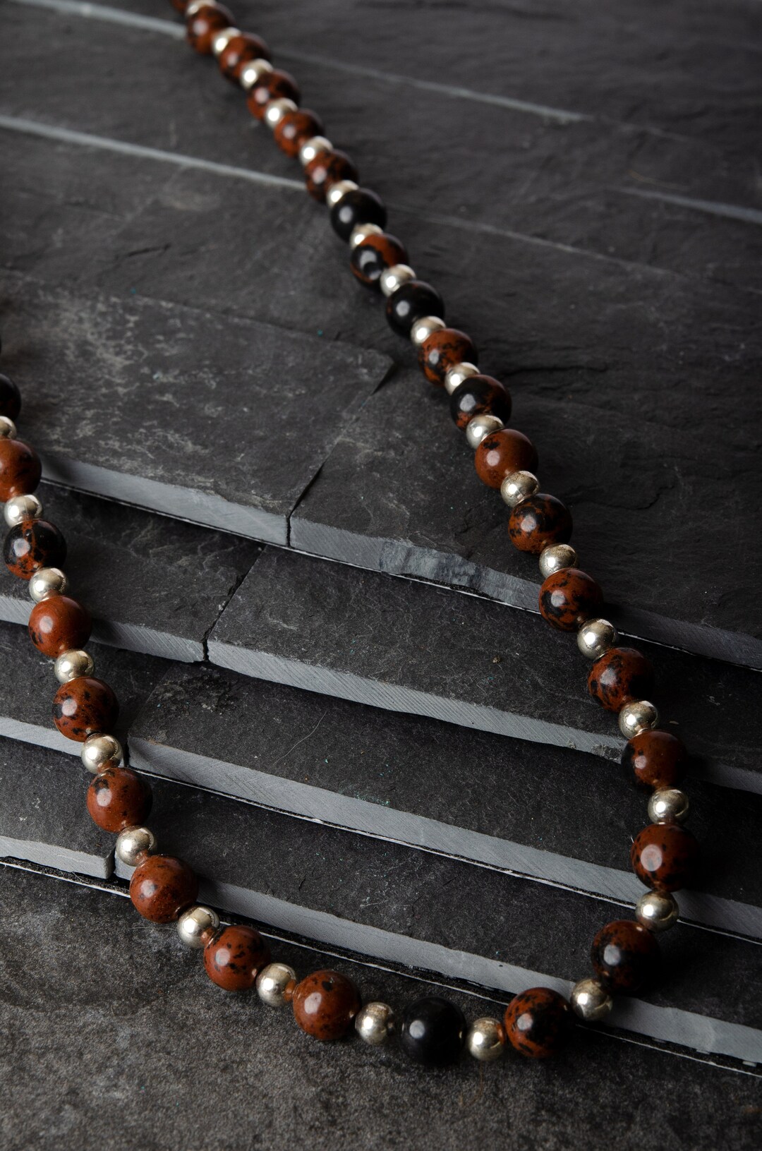 Mahogany Obsidian With Silver Plated Beads - Etsy