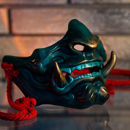 Japanese Samurai Oni Demon Jade Half Mask FINISHED&PAINTED | Etsy