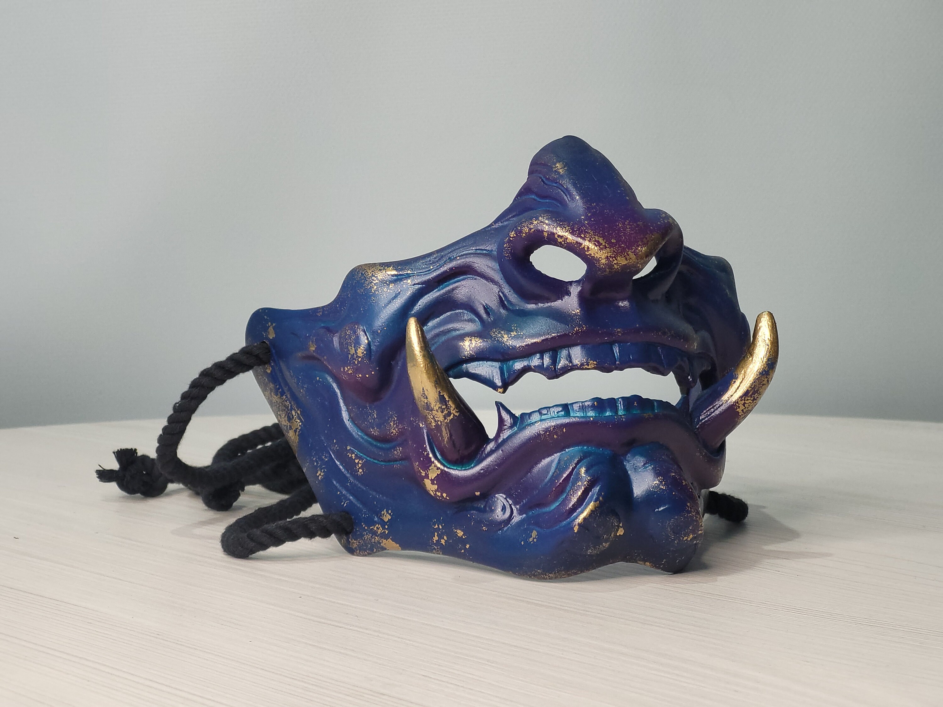 Japanese Samurai Oni Demon Blue Half Mask | FINISHED&PAINTED - Etsy