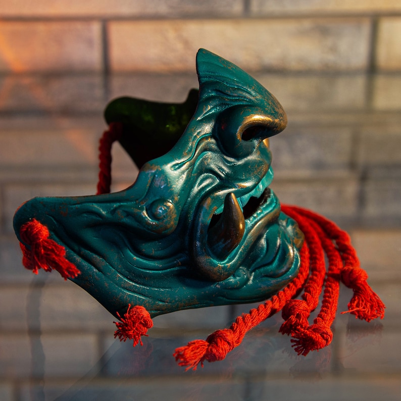 Japanese Samurai Oni Demon Jade Half Mask FINISHED&PAINTED | Etsy