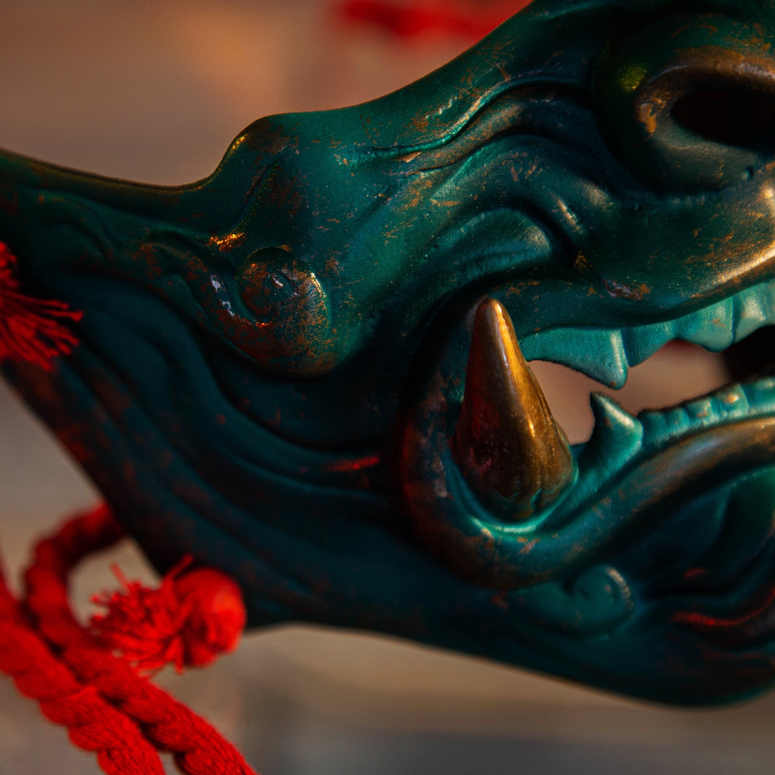 Japanese Samurai Oni Demon Jade Half Mask | FINISHED&PAINTED - Etsy