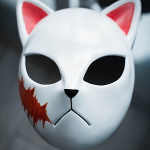 Japanese Kitsune Fox Demon Mask with scar FINISHED&PAINTED | Etsy