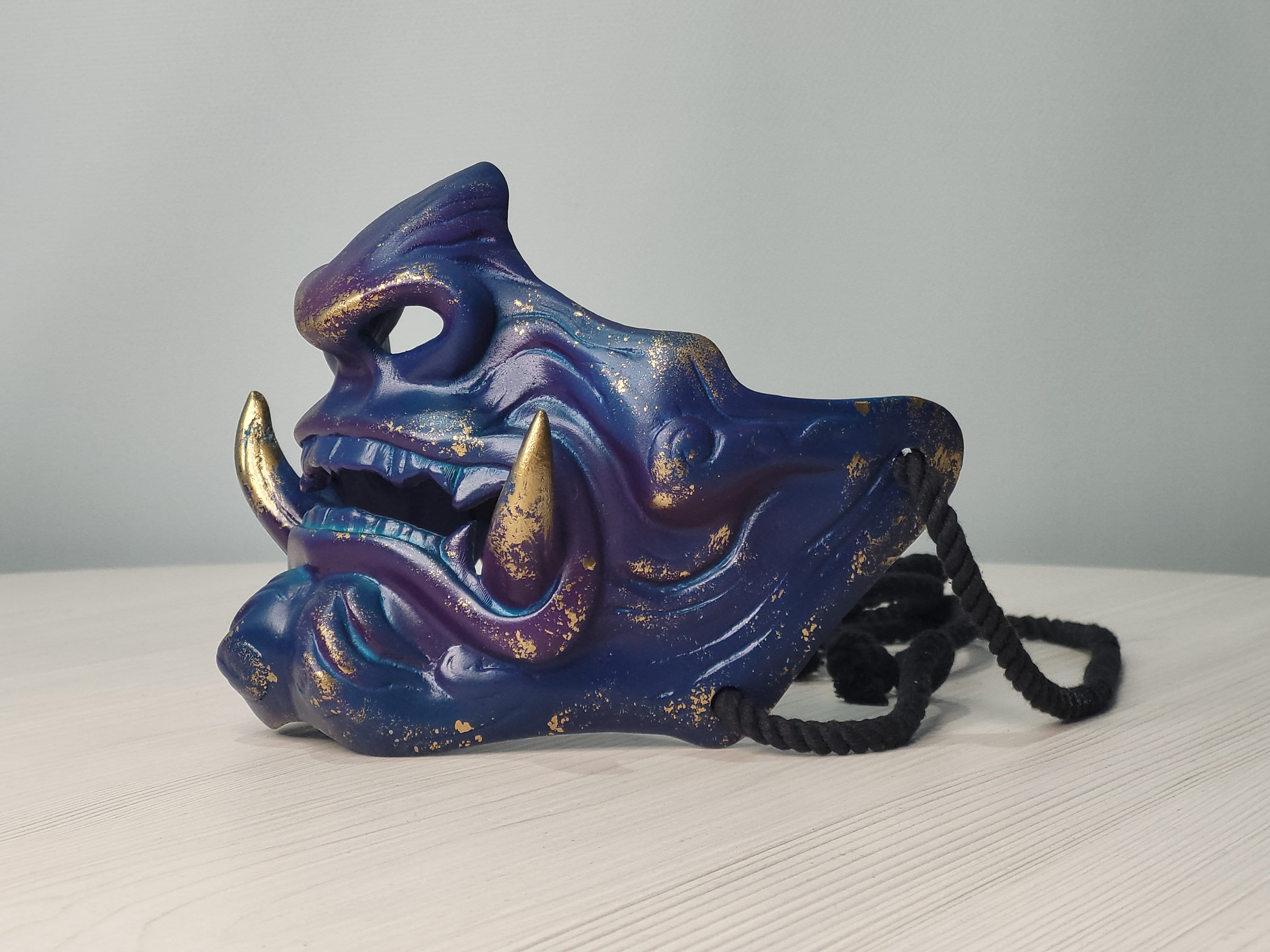 Japanese Samurai Oni Demon Blue Half Mask | FINISHED&PAINTED - Etsy