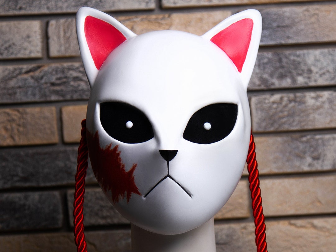Japanese Kitsune Fox Demon Mask With Scar | FINISHED&PAINTED - Etsy