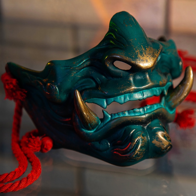 Japanese Samurai Oni Demon Jade Half Mask | FINISHED&PAINTED - Etsy
