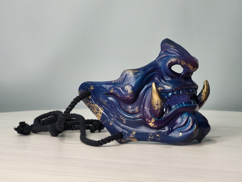 Japanese Samurai Oni Demon Blue Half Mask | FINISHED&PAINTED - Etsy