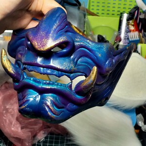 Japanese Samurai Oni Demon Blue Half Mask | FINISHED&PAINTED - Etsy